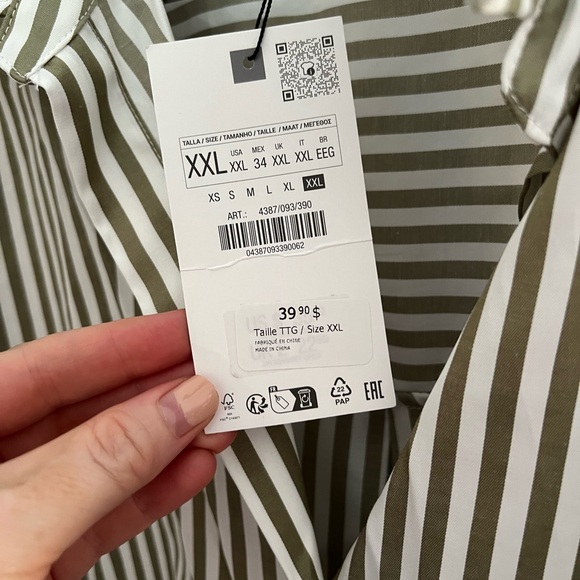 Zara | Tops | New With Tags Zara Basic Poplin Striped Shirt Green ...